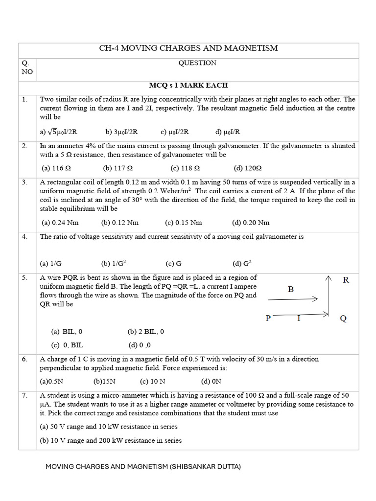 Moving Charges and Magnetism Worksheets | PDF | Magnetic Field ...