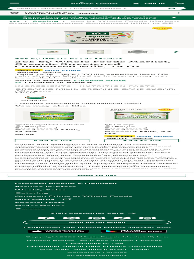 Organic Sweetened Condensed Milk Sale | PDF | Whole Foods Market ...