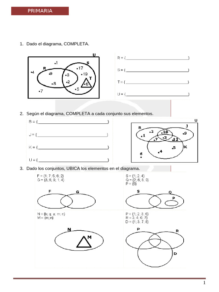 Ejercicios de Conjuntos para Primaria | PDF