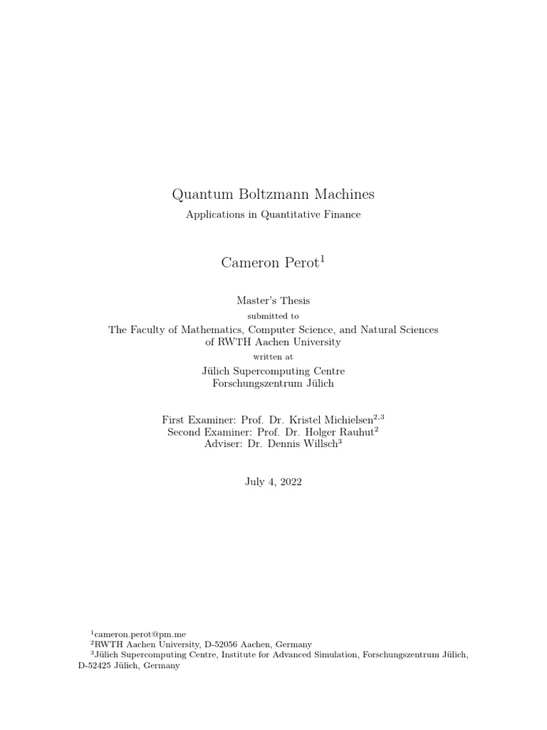 Quantum Boltzmann Machines Applications in Quantit | PDF | Quantum ...