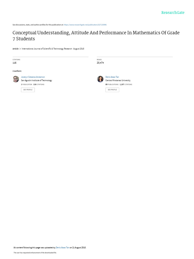 Conceptual Understanding Attitude and Performance in Mathematics of ...