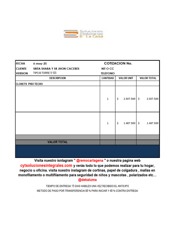 Jhon Caceres y Shara Cotizacion Closets (1) | PDF