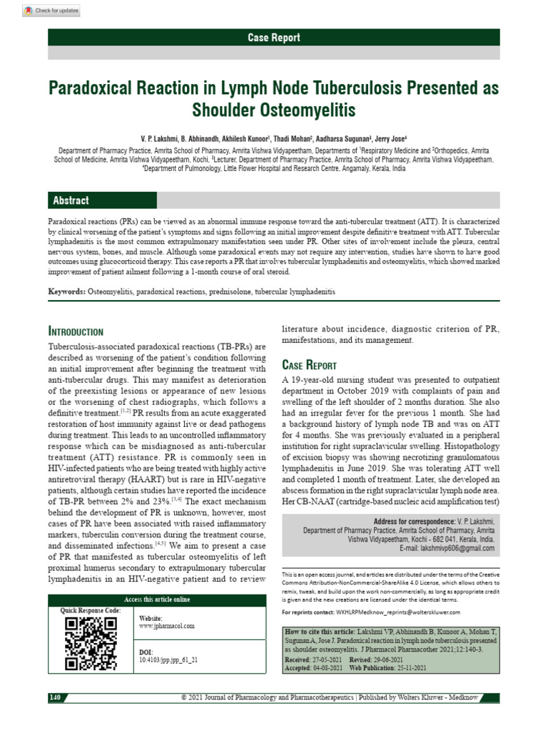 Paradoxical Reaction in TB: Case Study | PDF | Tuberculosis | Shoulder