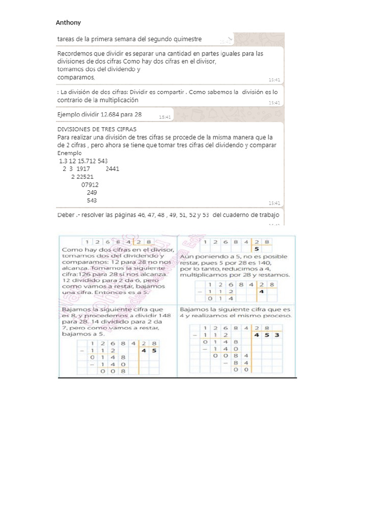 Anthony primeras semanas del segundo quimestre | PDF