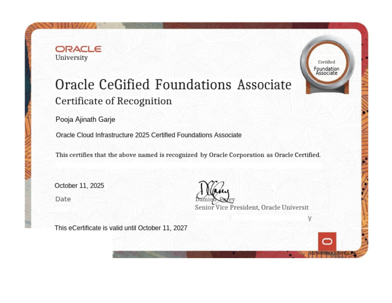 Oracle Certified Foundations Associate Certificate | PDF