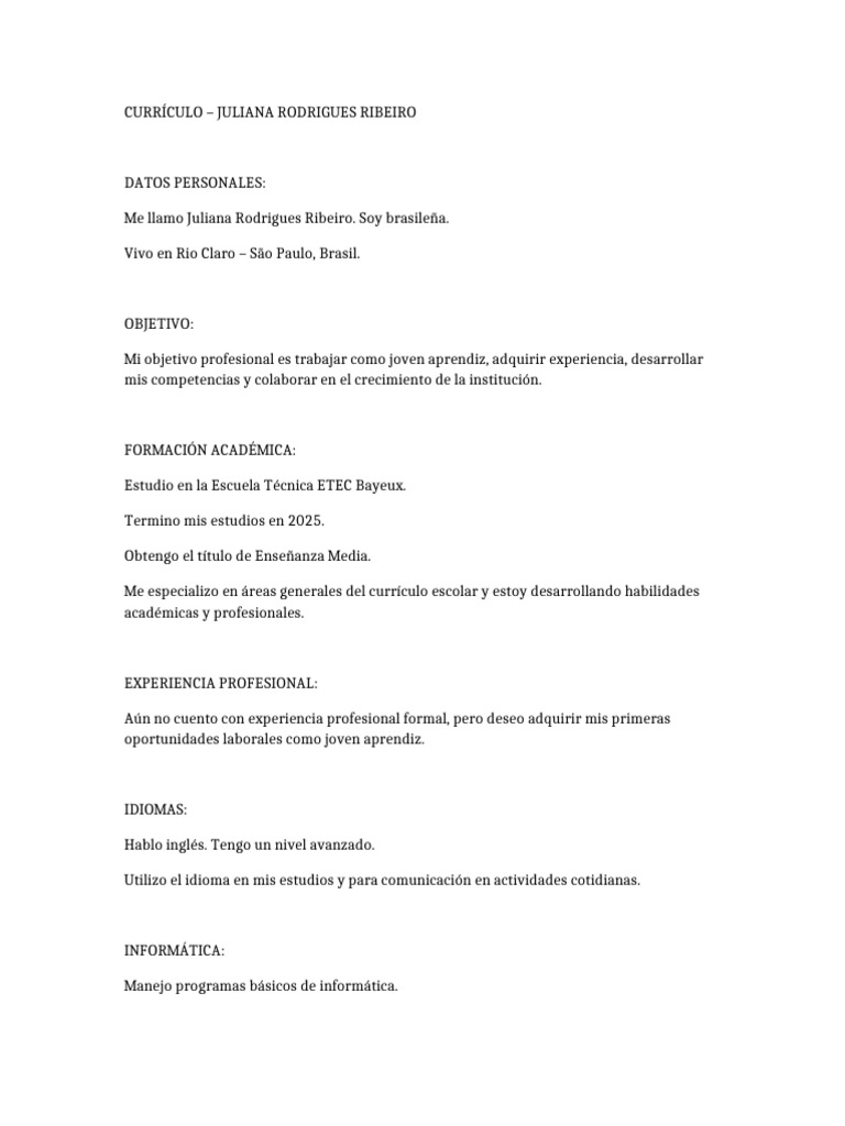 Curriculo Juliana Rodrigues Ribeiro | PDF
