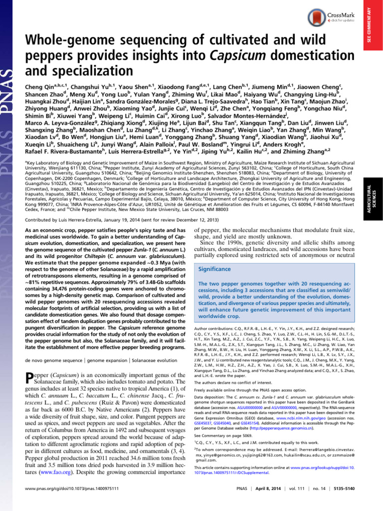 Whole Genome Sequencing of Cultivated and Wild Peppers Provides ...