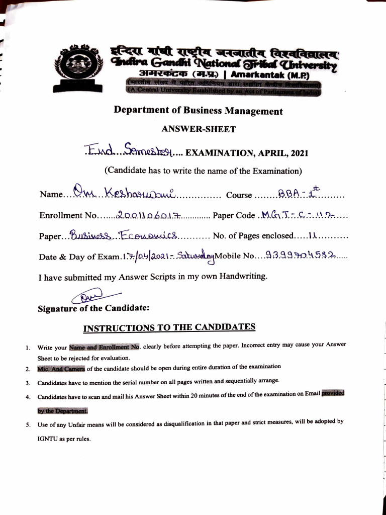 17-04-2021 Business Economics 2 Answer Sheet | PDF