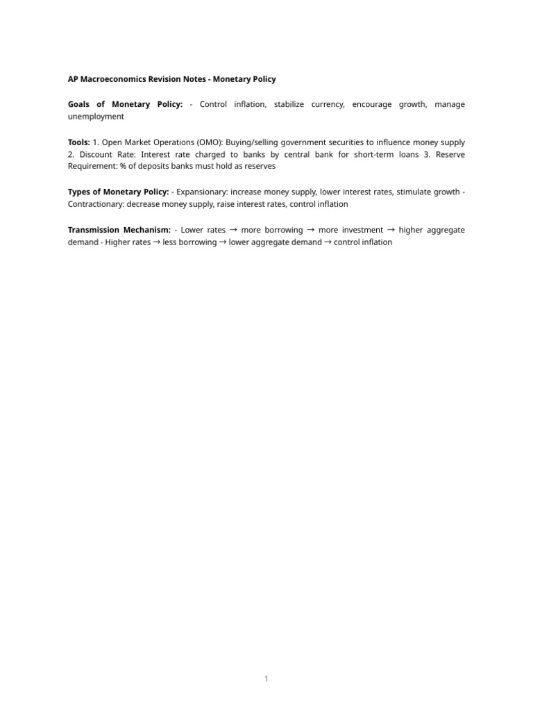 AP Macroeconomics: Monetary Policy Guide | PDF