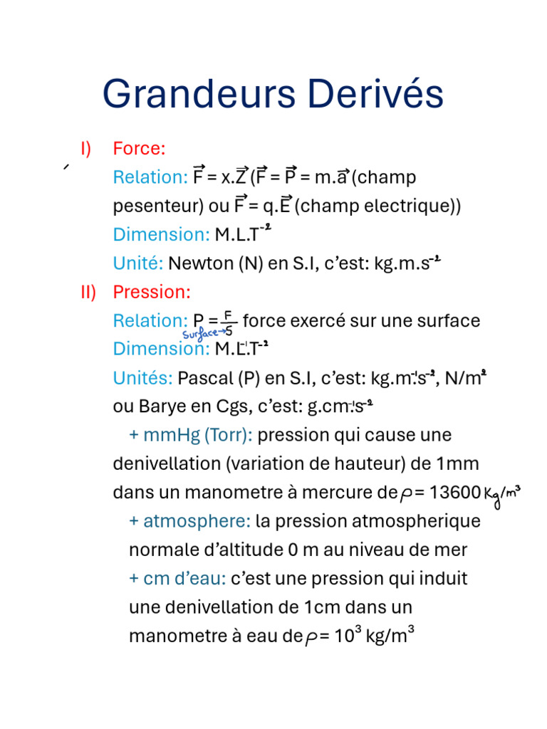 Grandeurs Derivés | PDF