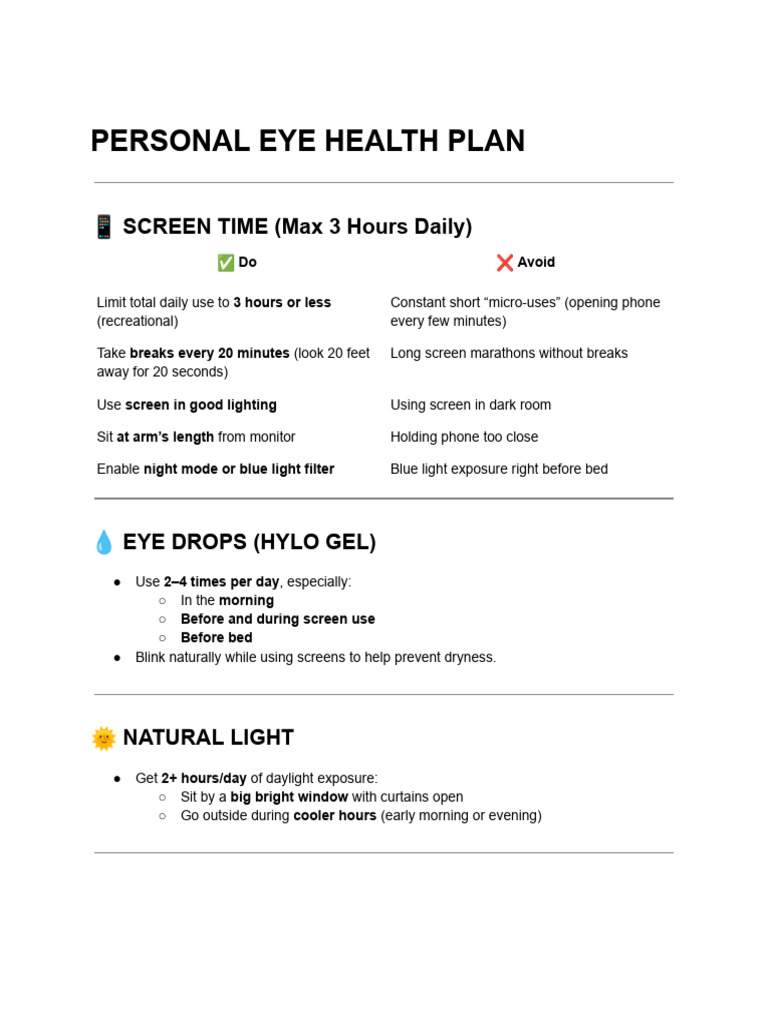 Eye Health Plan | PDF