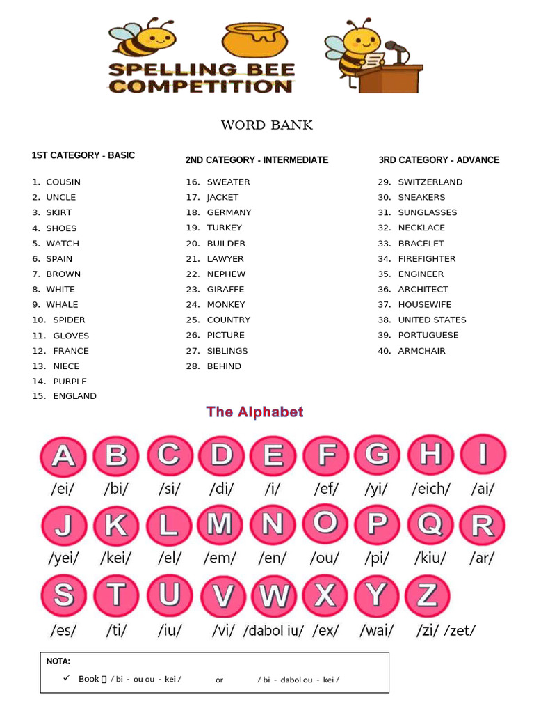 WORD BANK Spelling Bee | PDF