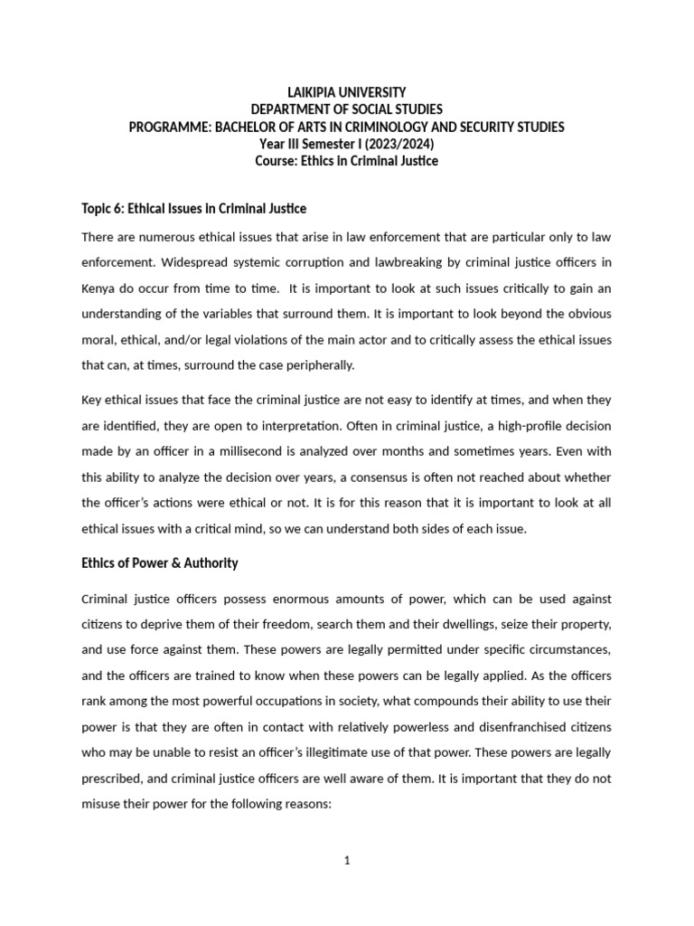 Ethical Issues in Criminal Justice | PDF | Conformity | Masculinity