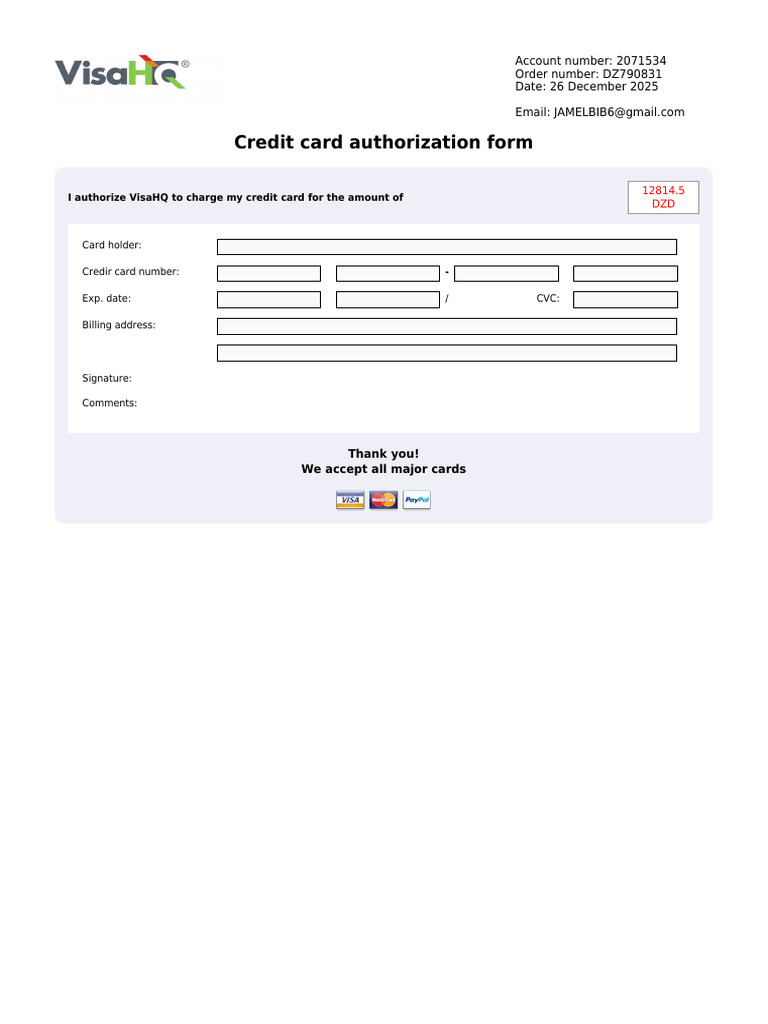 Credit Card Authorization Form | PDF
