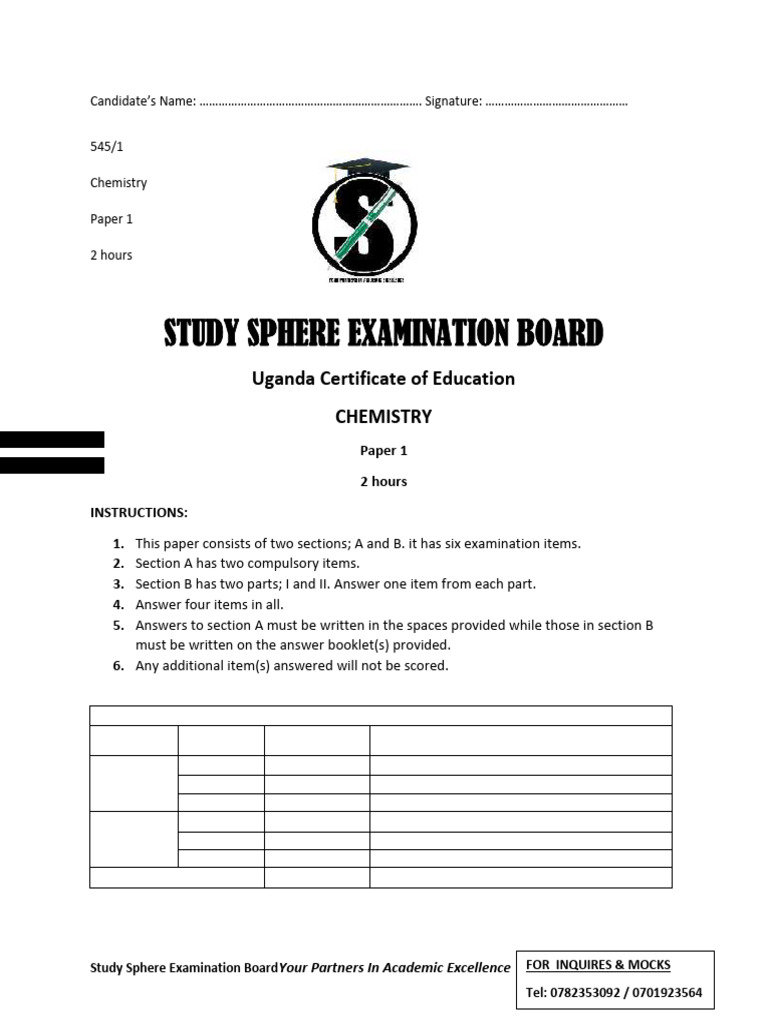 Study Sphere - Chemistry Paper One s4 - New Curriculum | PDF | Charcoal