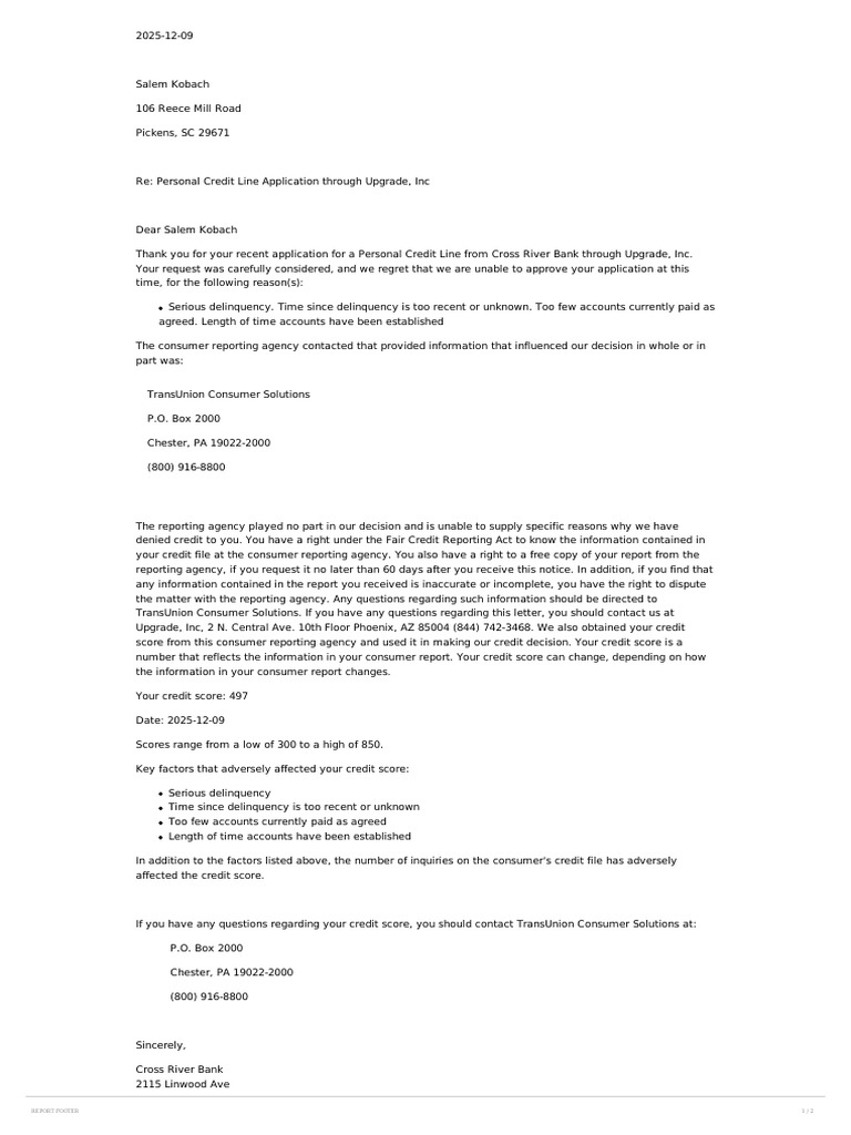 Adverse Action Notice | PDF | Credit Score | Justice