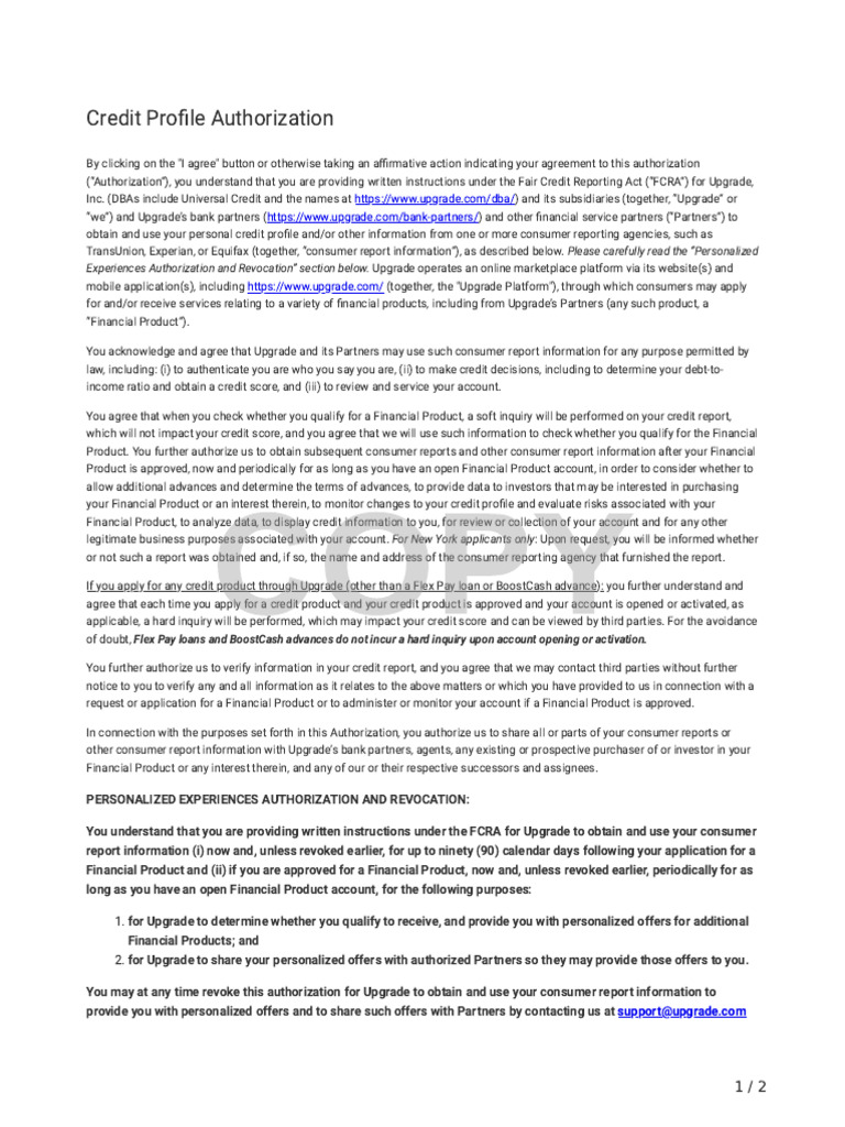 Credit Profile Authorization Agreement | PDF | Credit History | Credit ...