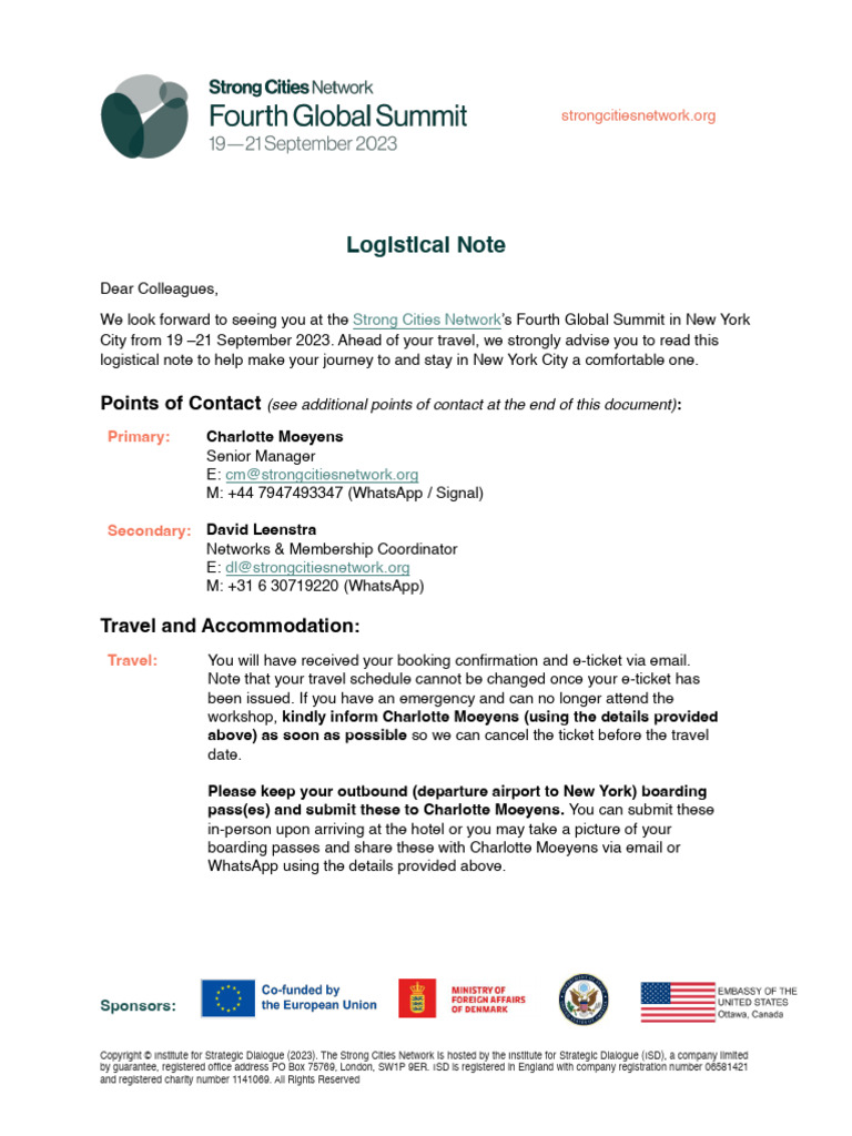 Global Summit - Logistical Note | PDF