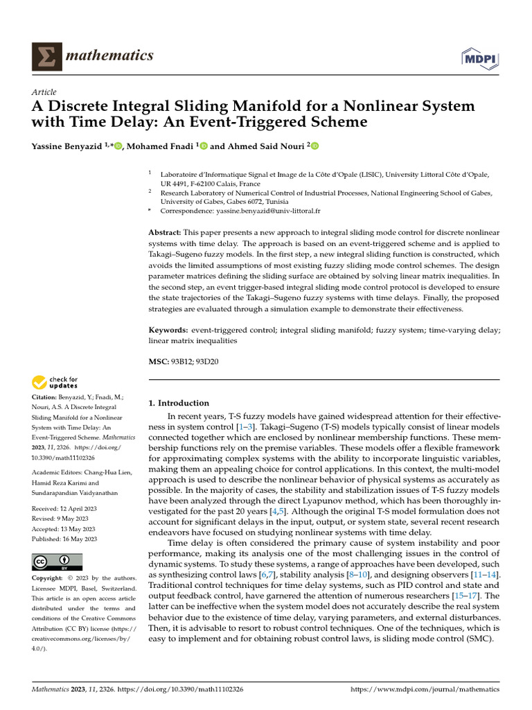 A Discrete Integral Sliding Manifold For A Nonline | PDF