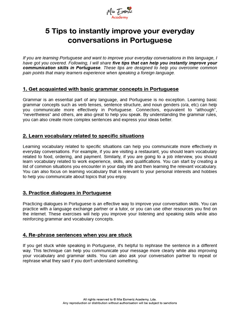 Improve Portuguese Conversations: 5 Tips | PDF | Vocabulary | Foreign ...