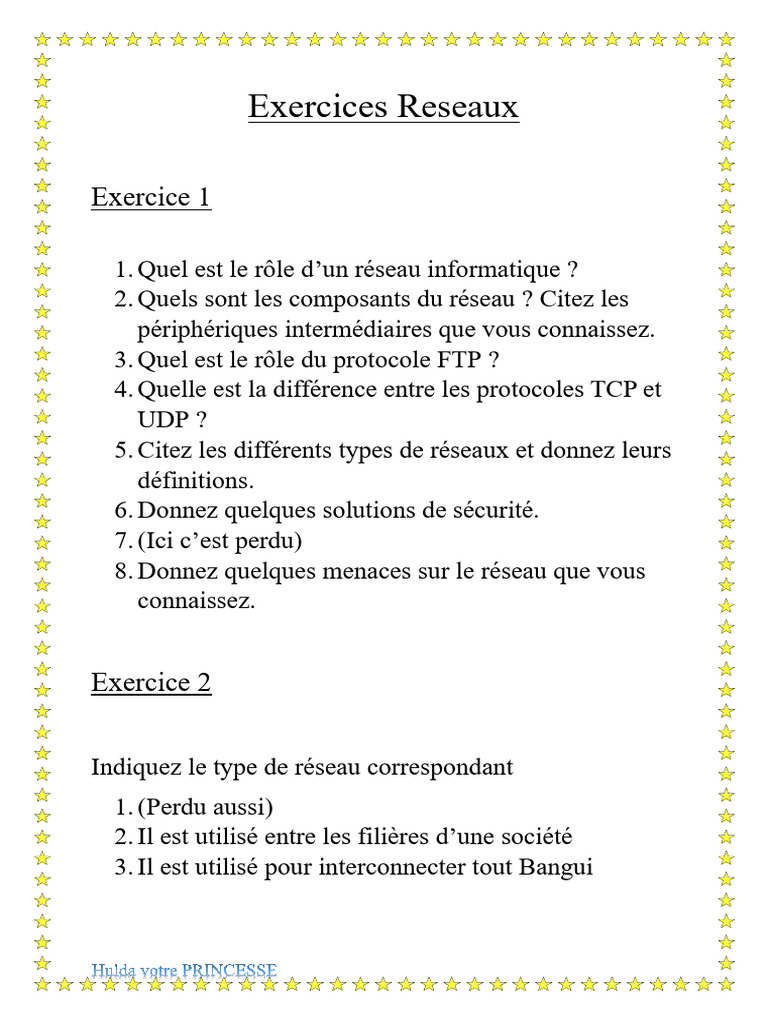 Exercices sur les Réseaux Informatiques | PDF