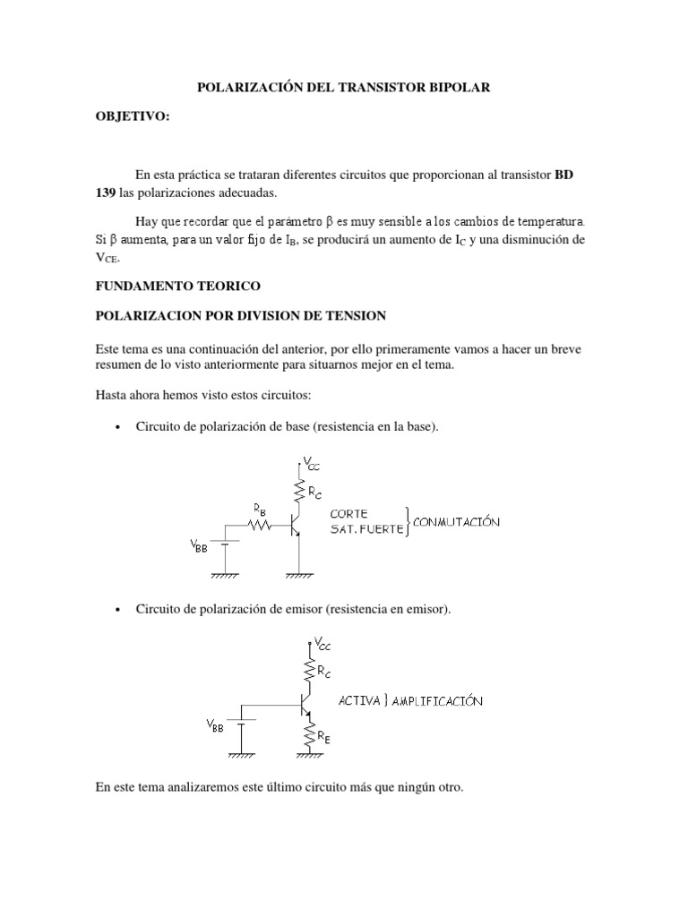 Polarización Del Transistor Bipolar | PDF | Transistor | Transistor de unión bipolar