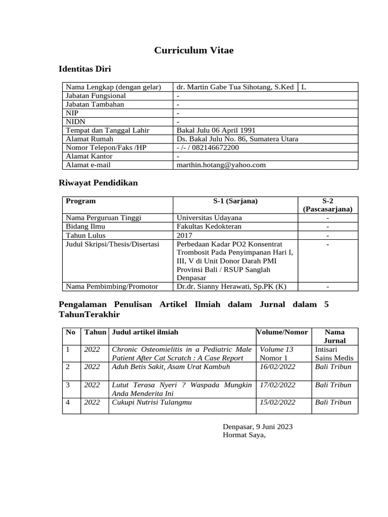 Contoh Curriculum Vitae | PDF