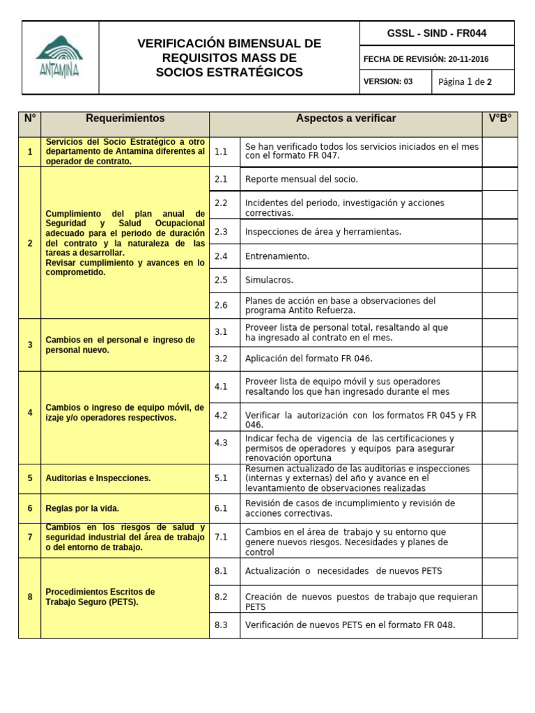 FR044 Verificación Bimensual MASS de SSEE | PDF