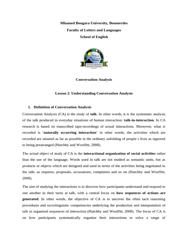 Understanding Conversation Analysis Basics | PDF | Conversation | Sociology