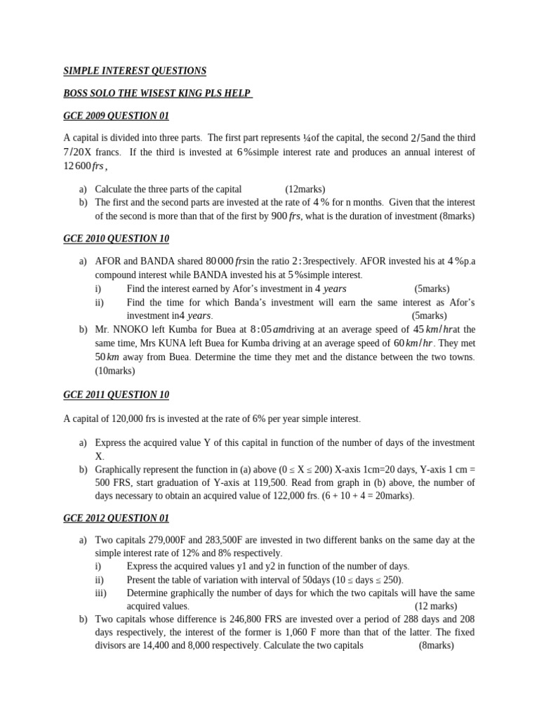Simple Interest Questions Solo | PDF | Interest | Mathematics