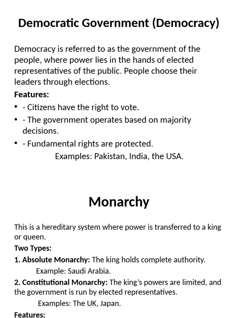 Types of Government Explained | PDF | Dictatorship | Political Science