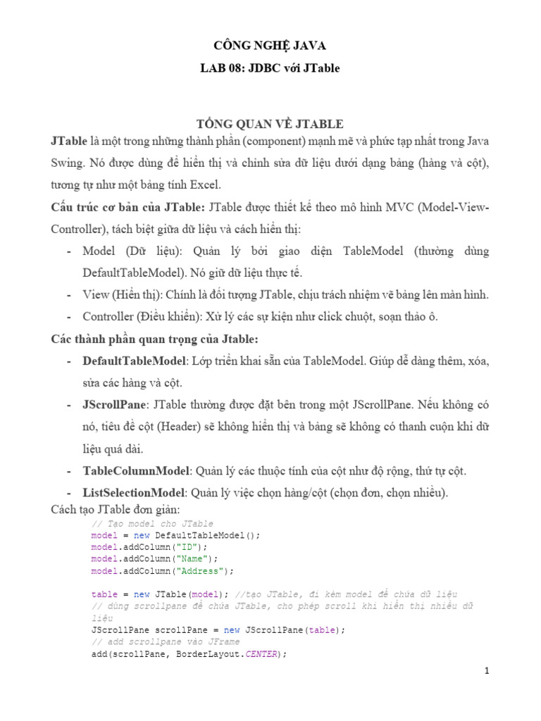 Lab08 JDBC V I JTable | PDF