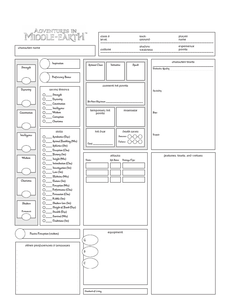 AME Character Sheet Gwendyr | PDF