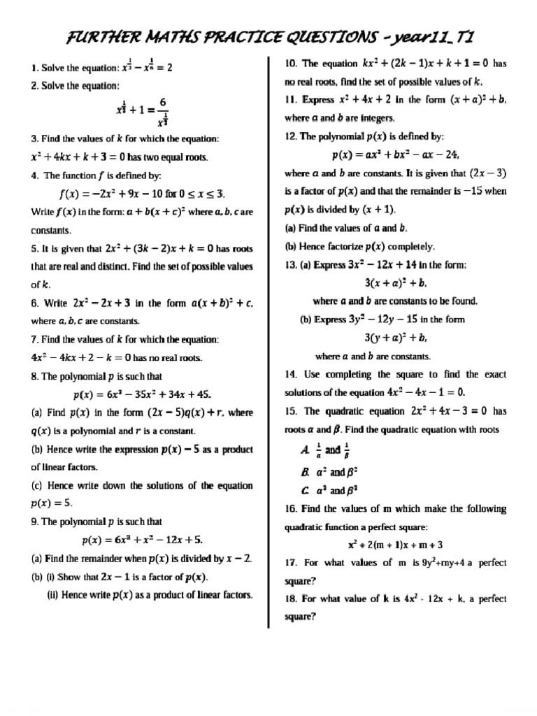 Y11 Further Maths Practice | PDF