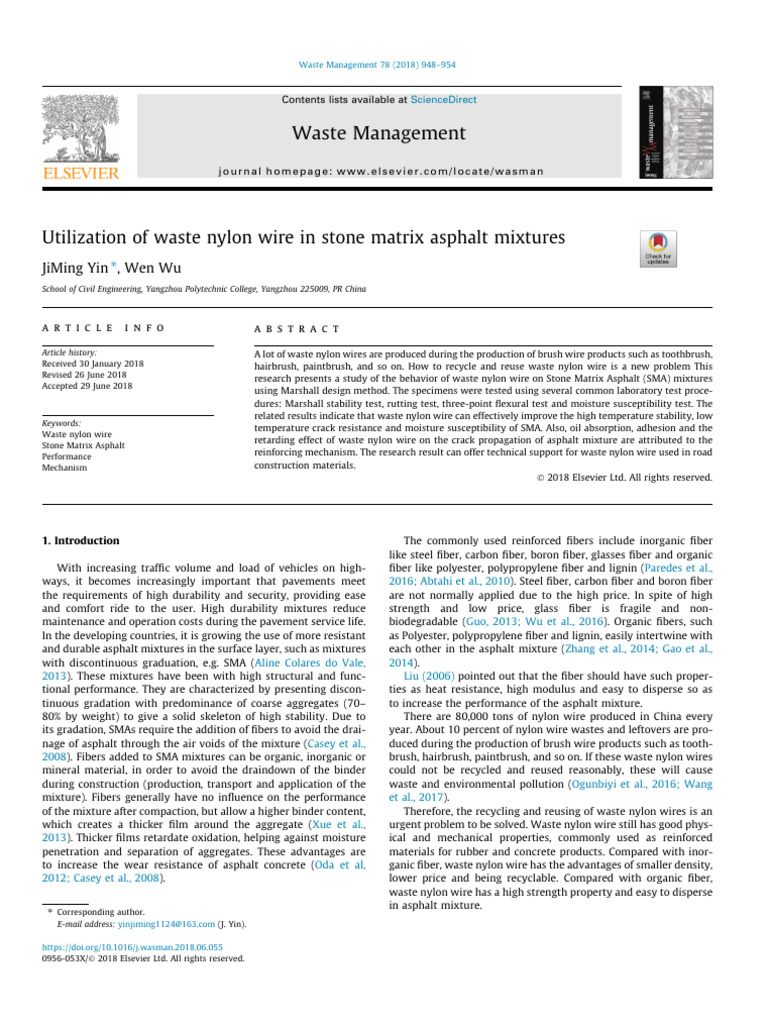 Utilization of Waste Nylon Wire in Stone Matrix Asphalt Mixtures | PDF ...
