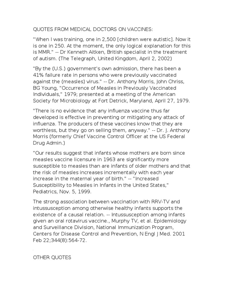 Quotes On Vaccines | PDF | Vaccines | Vaccination