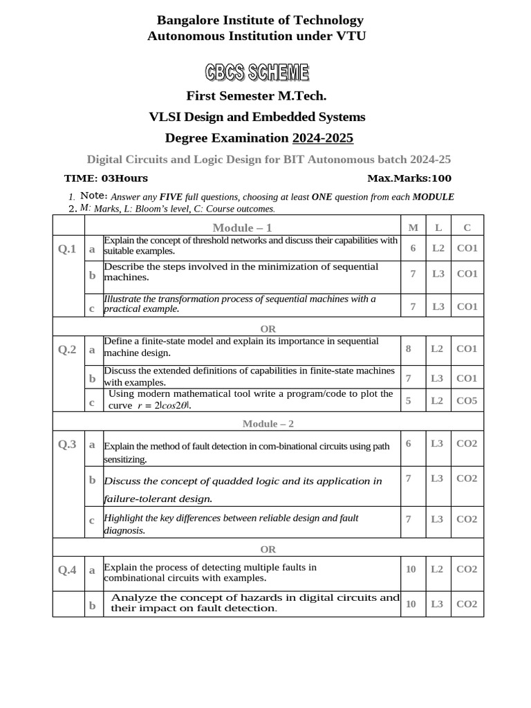 VLSI Design Exam Questions 2024-25 | PDF | Digital Electronics ...