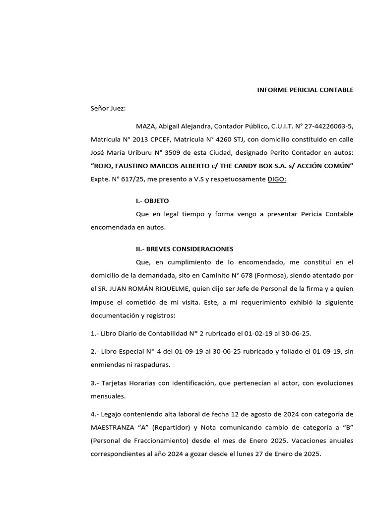 Informe Pericial Contable Act. 10 - Maza, Abigail Alejandra | PDF