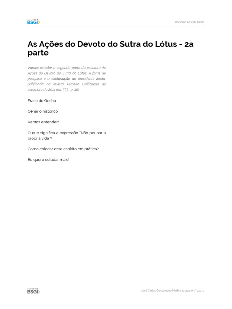 As Acoes Do Devoto Do Sutra Do Lotus 2a Parte | PDF