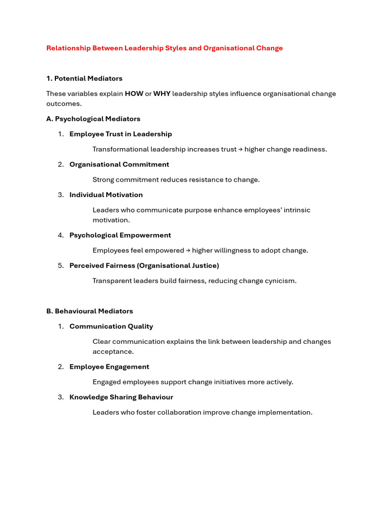 Leadership Styles and Change Dynamics | PDF | Leadership ...