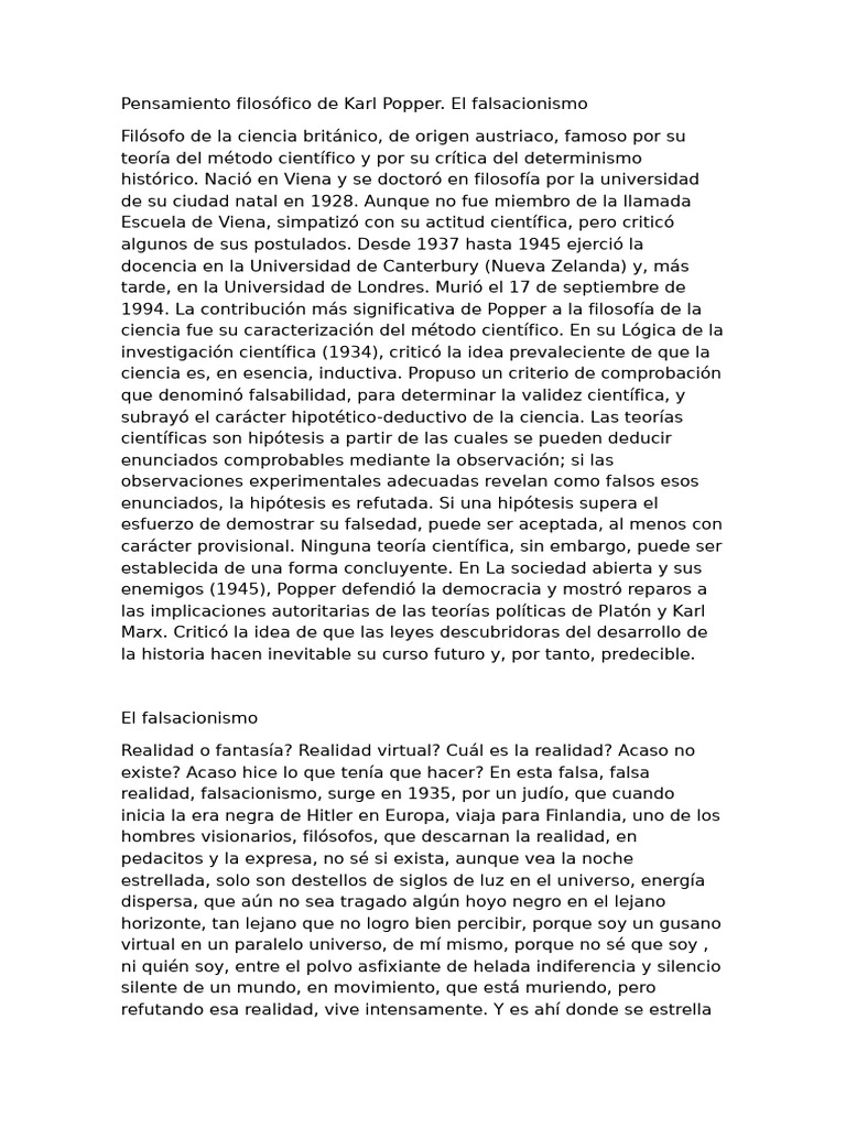 Falsacionismo de Karl Popper: Claves y Críticas | PDF | Karl Popper ...
