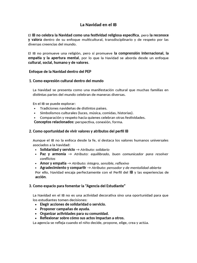 Navidad en el IB: Enfoque Cultural y Valores | PDF | Navidad