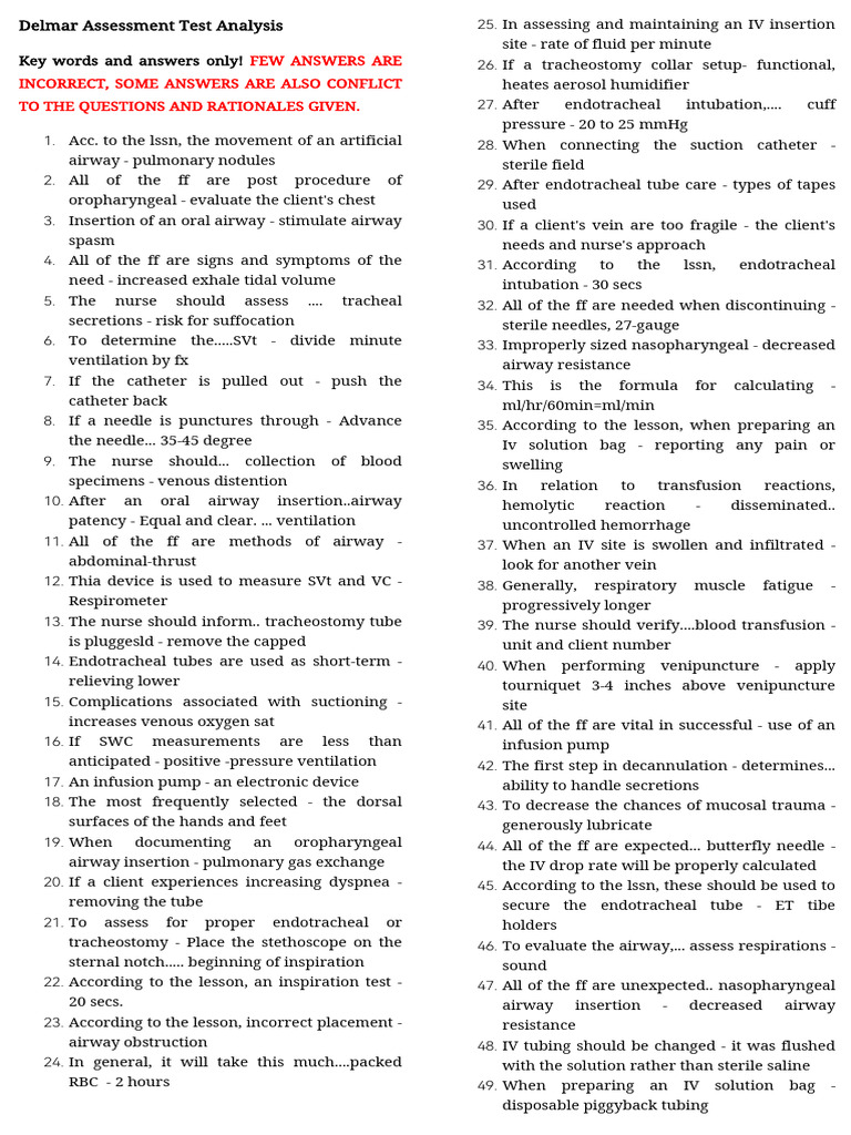 Delmar Assessment Test Overview | PDF | Intravenous Therapy | Clinical ...
