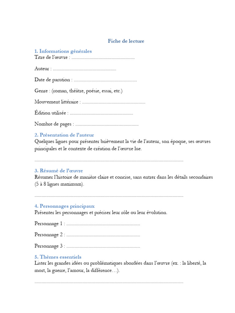 Fiche de lecture : Analyse littéraire complète | PDF