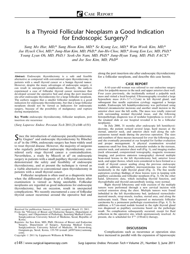 Endoscopic Surgery for Thyroid Neoplasm Risks | PDF | Thyroid ...