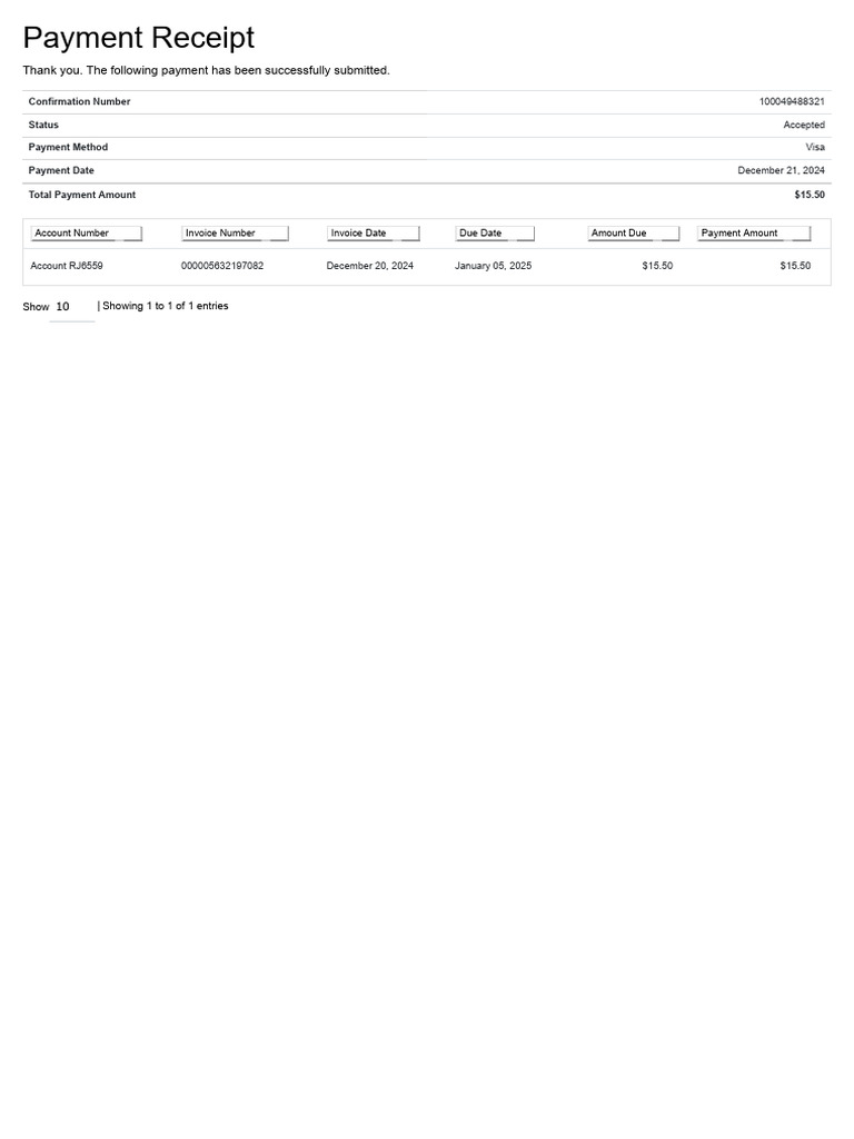 Payment Receipt: Thank You. The Following Payment Has Been Successfully ...