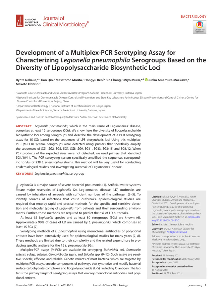 Multiplex-PCR Assay for Legionella Serogroups | PDF | Serotype ...