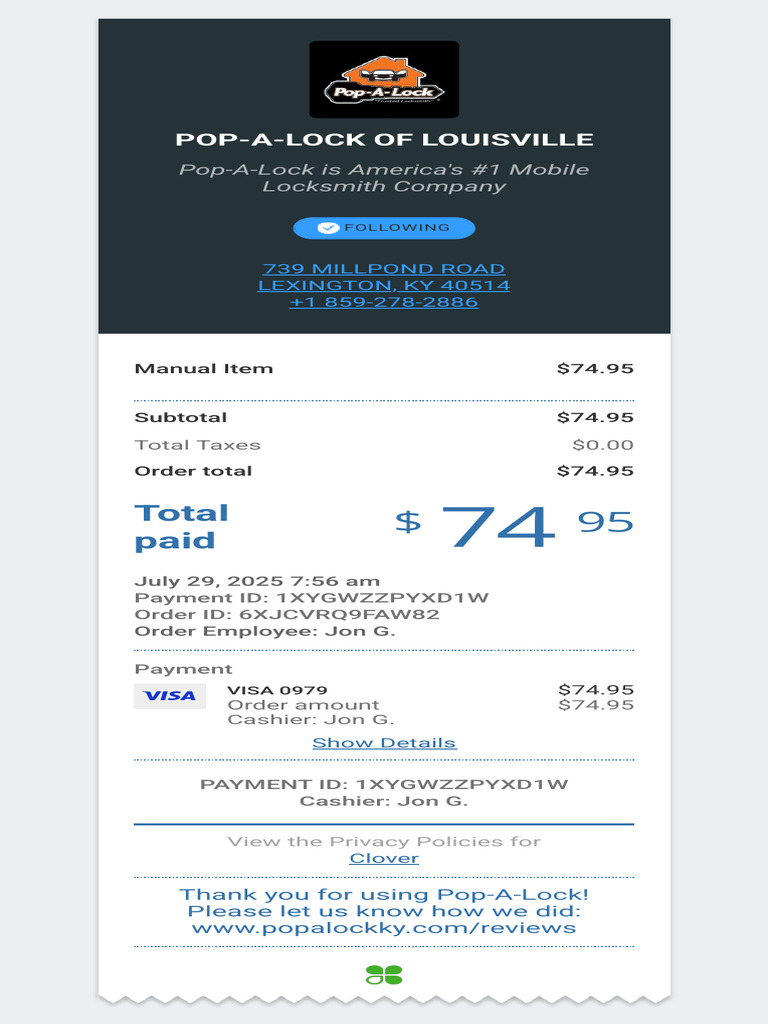 Pop-A-lock of Louisville Online Receipt | PDF
