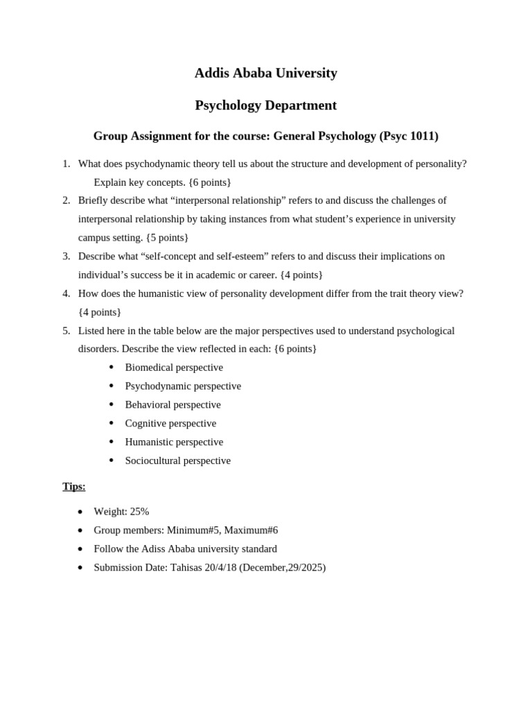 General Psychology Group Assignment Guide | PDF