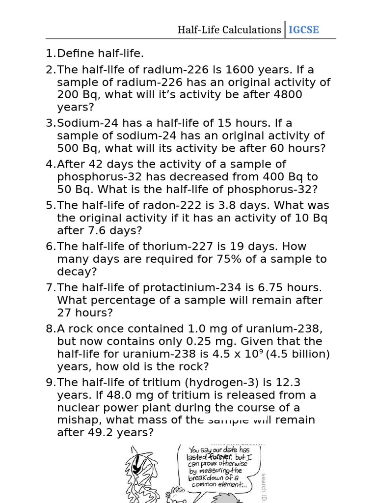 IGCSE Half-Life Calculation Examples | PDF